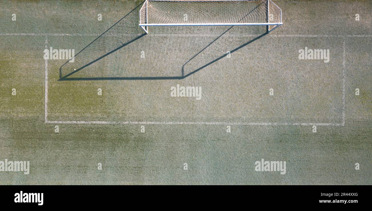 An aerial view of a soccer field with the goalpost Stock Photo - Alamy