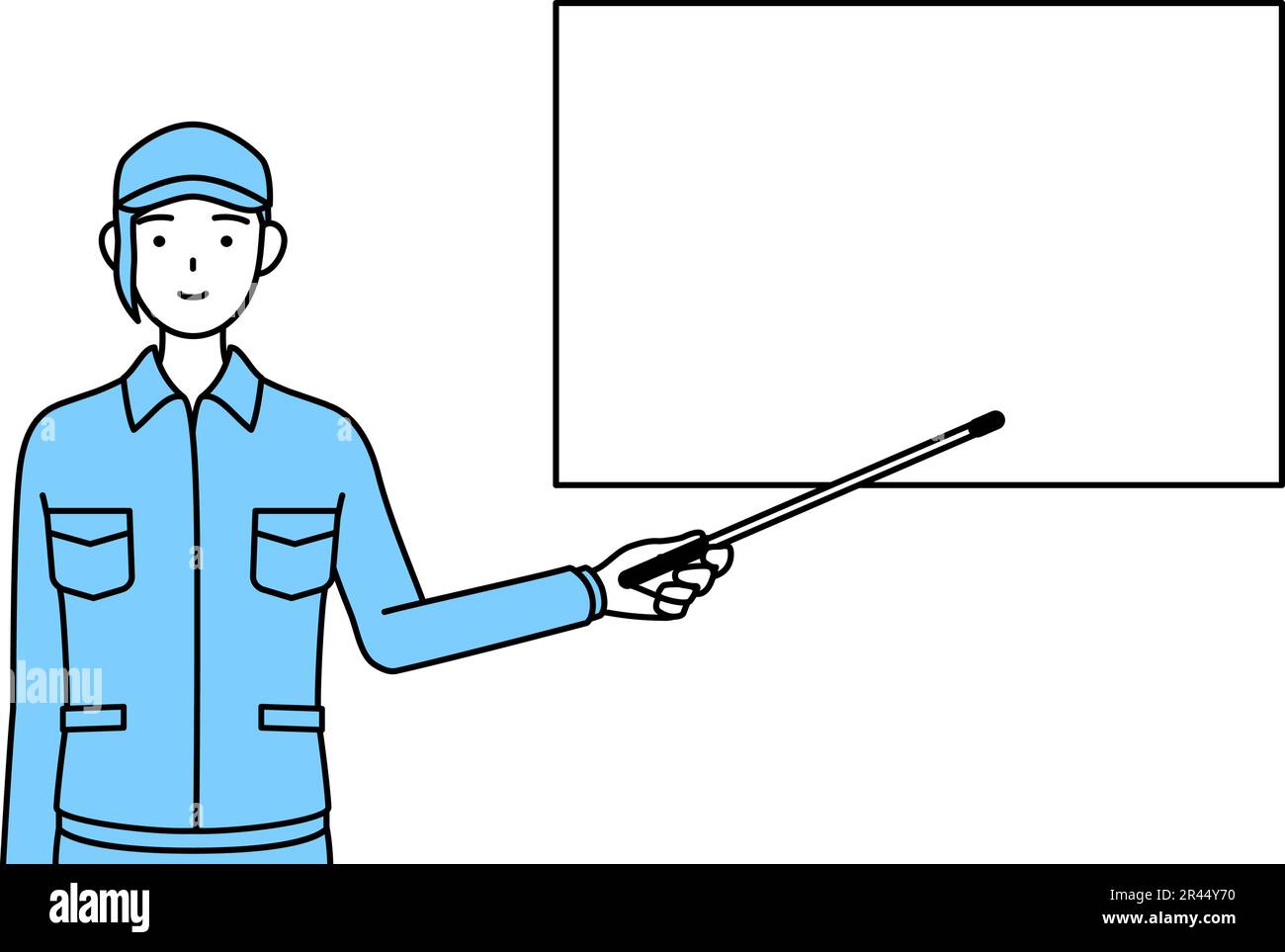 Woman in hat and work clothes pointing at a whiteboard with an ...