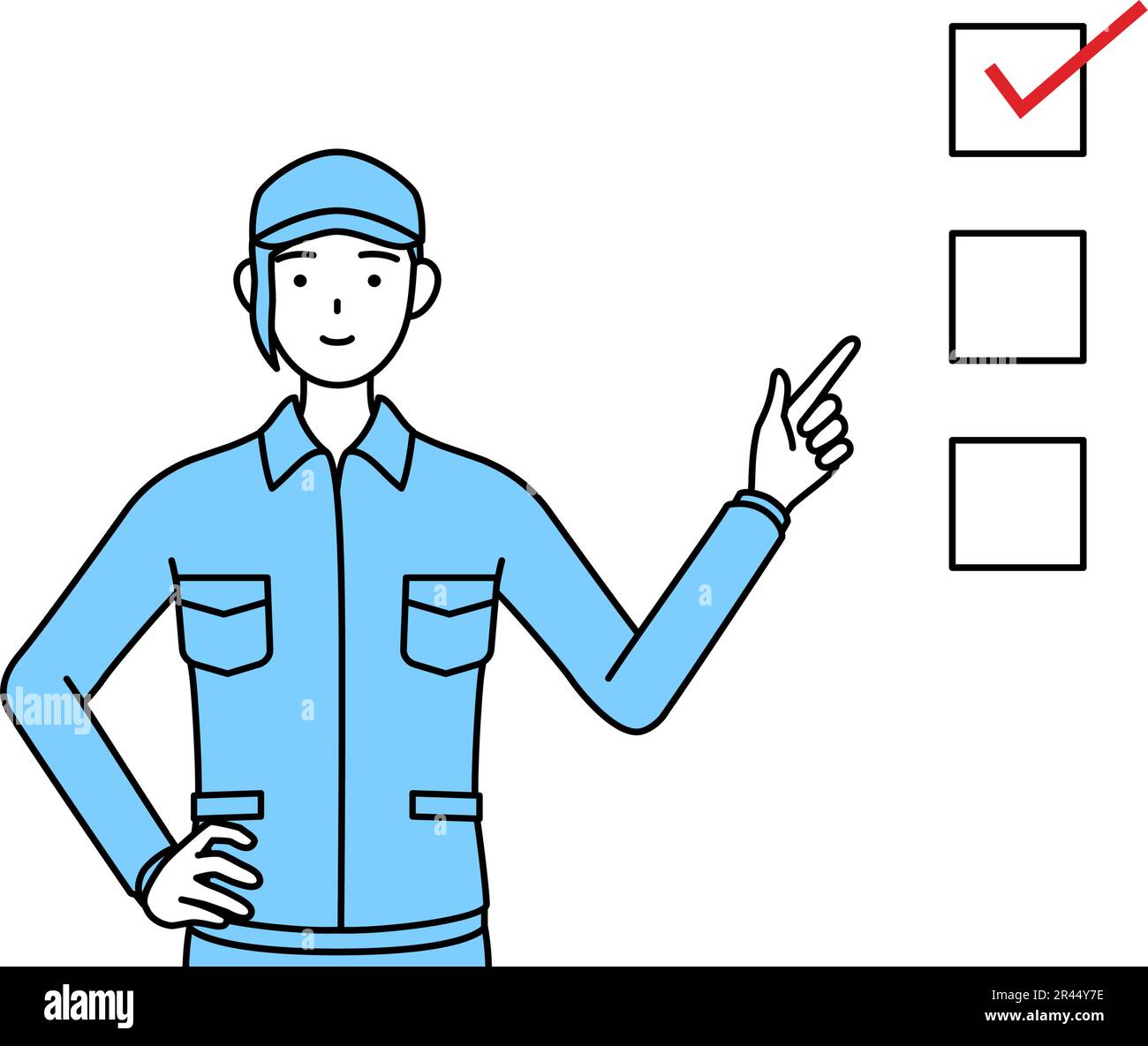 Woman in hat and work clothes pointing to a checklist, Vector ...