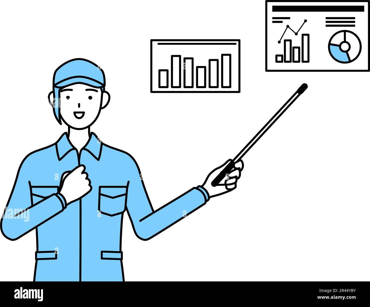Woman in hat and work clothes analyzing a performance graph, Vector Illustration Stock Vector ...
