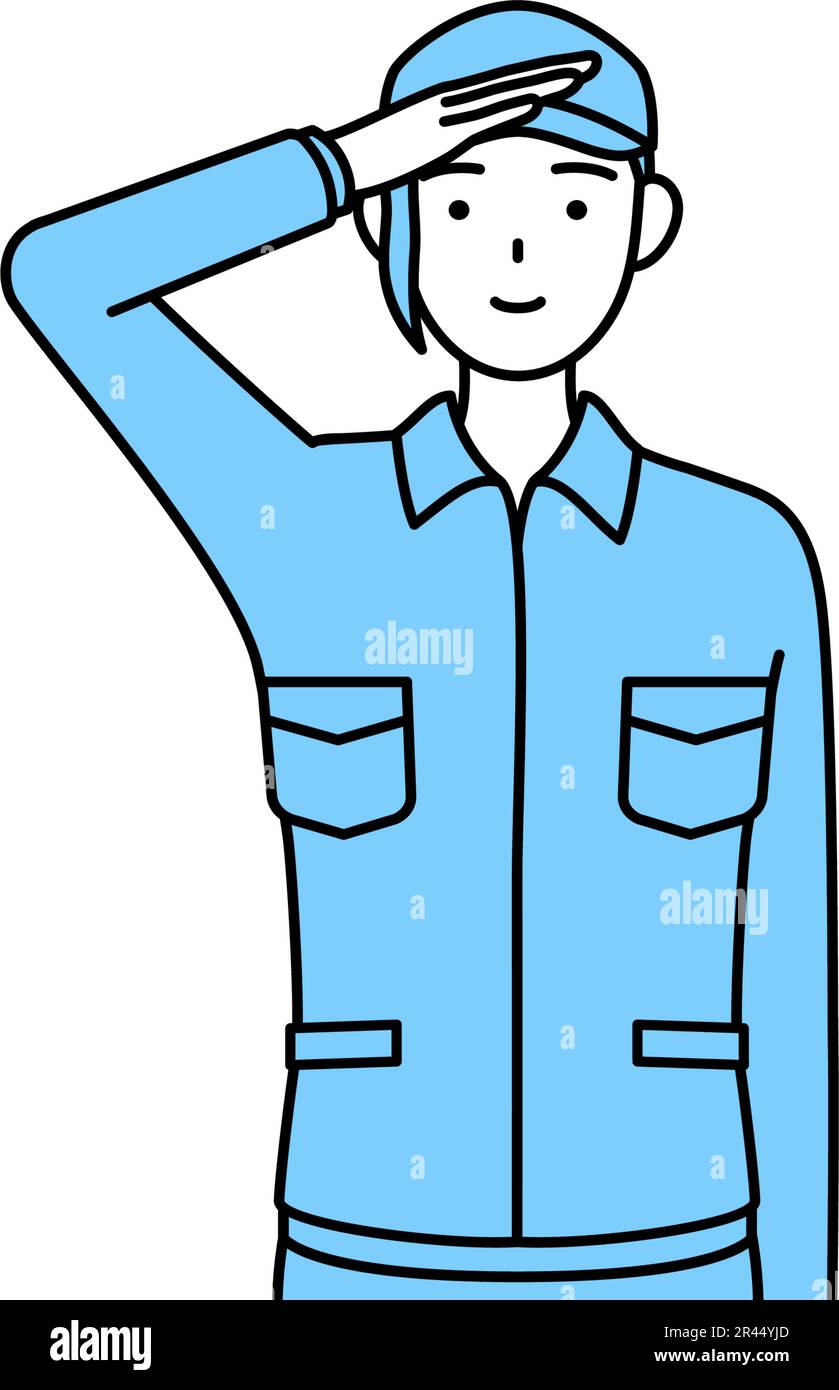 Woman in hat and work clothes making a salute, Vector Illustration ...