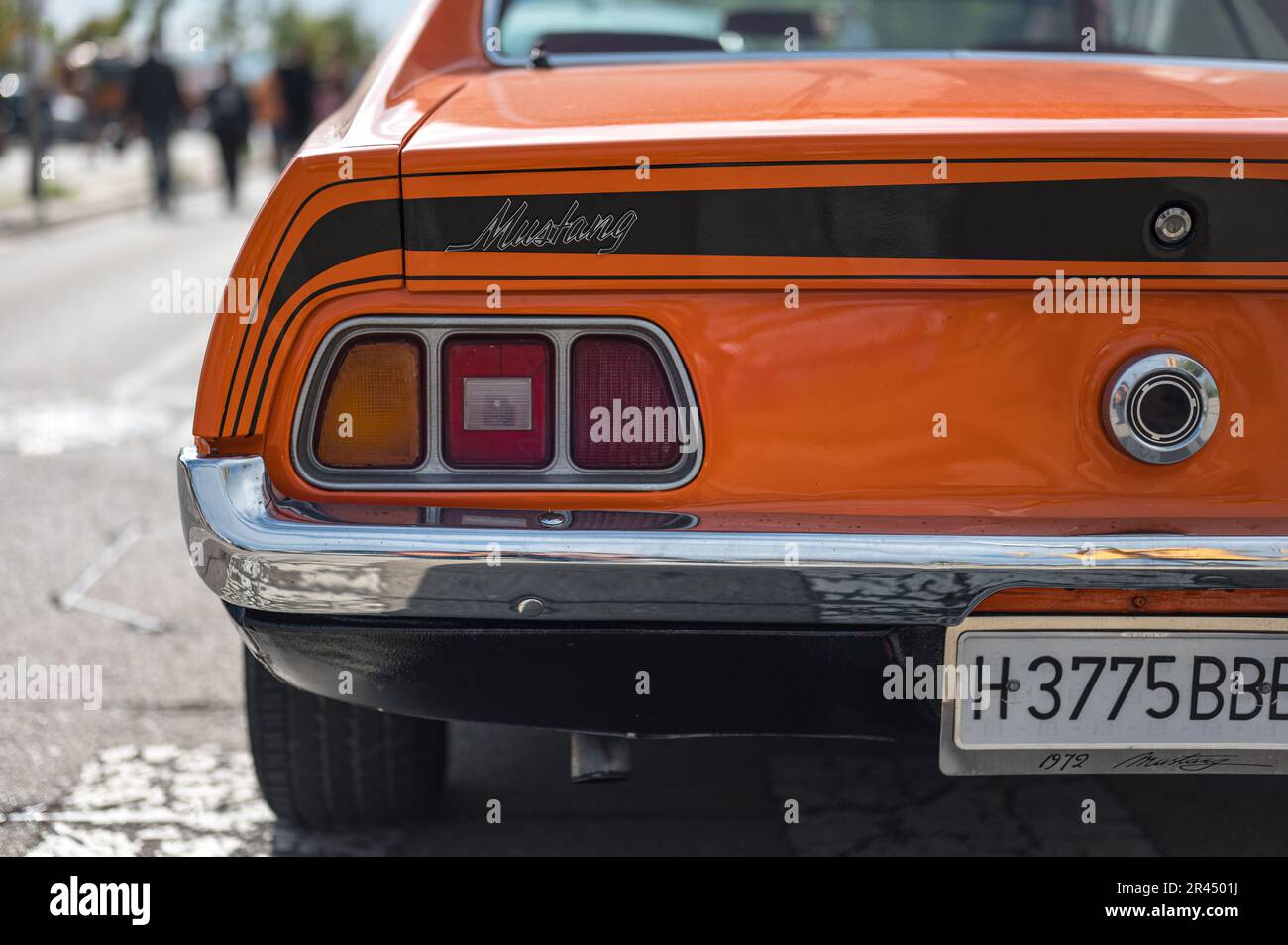 Detail of the rear of a classic American sports car Ford Mustang Mach 1 ...