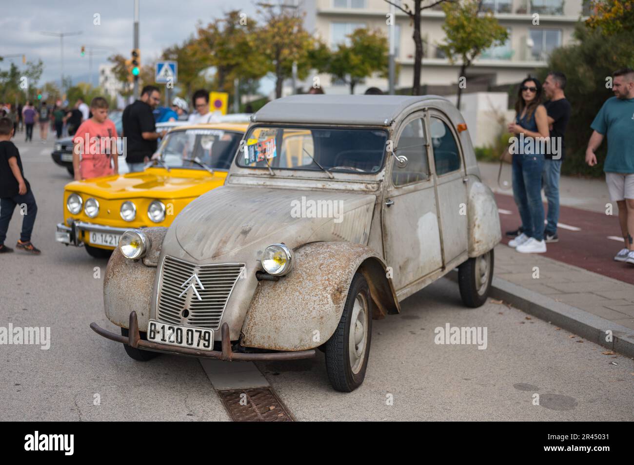 Front view of a classic and cheap vehicle of the French people, it is a ...