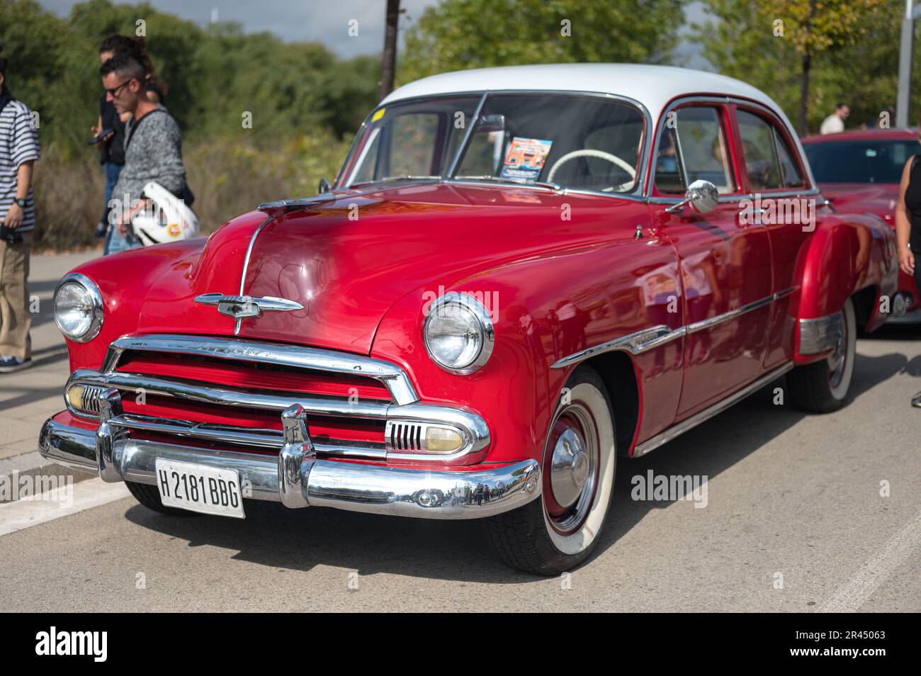 Front view of a classic and historical American car, the Chevrolet De ...