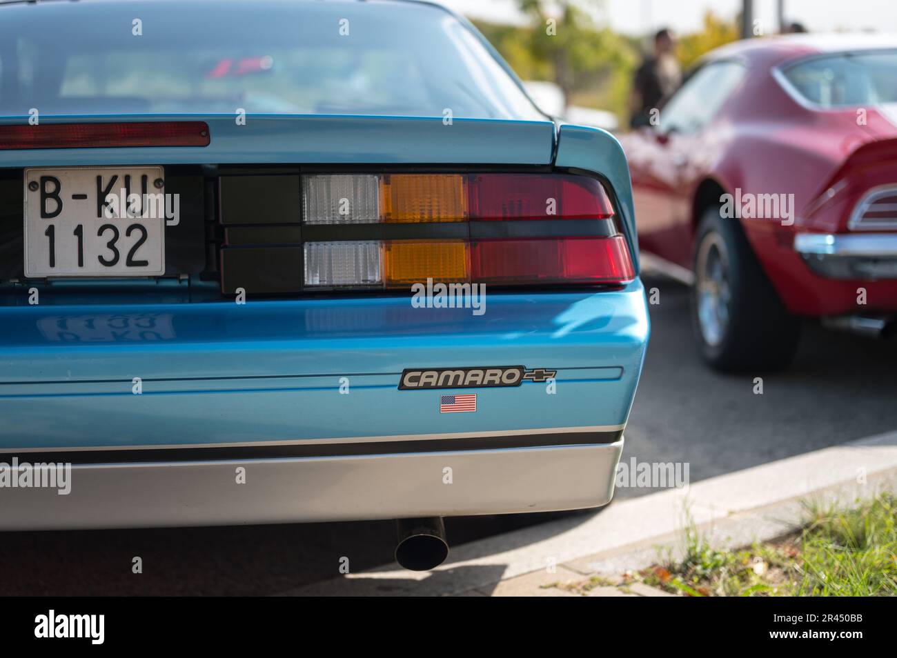 Detail of the rear of a classic American sports car, the third ...