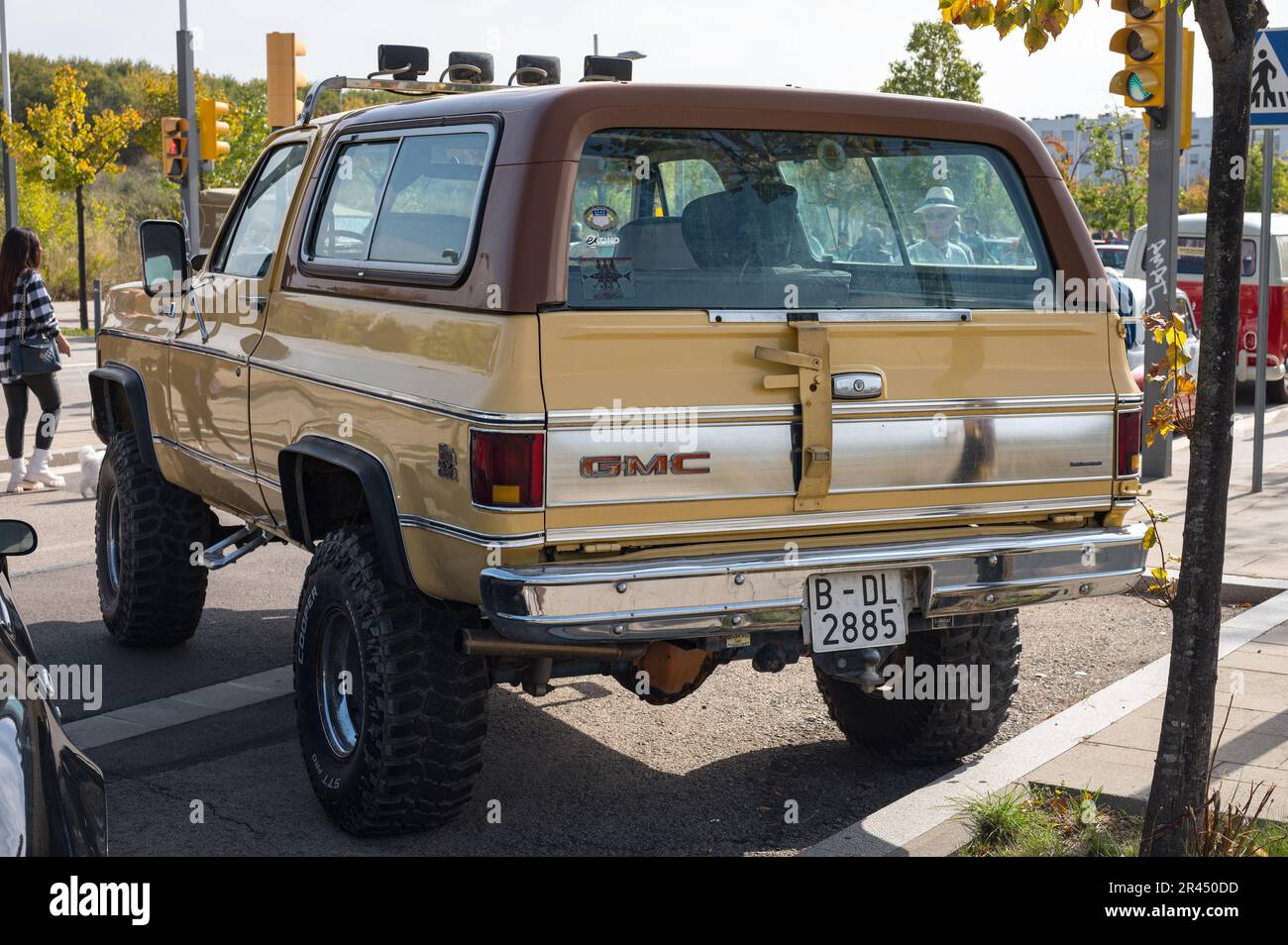 Rear view of an old big American SUV, a GMC Jimmy High Sierra Stock ...