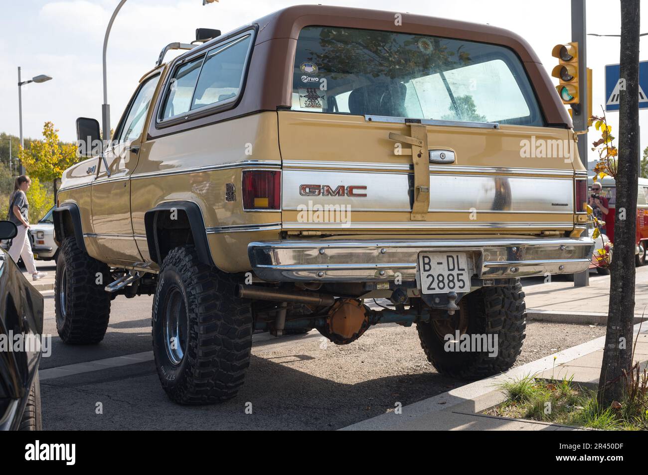 Rear view of an old big American SUV, a GMC Jimmy High Sierra Stock ...