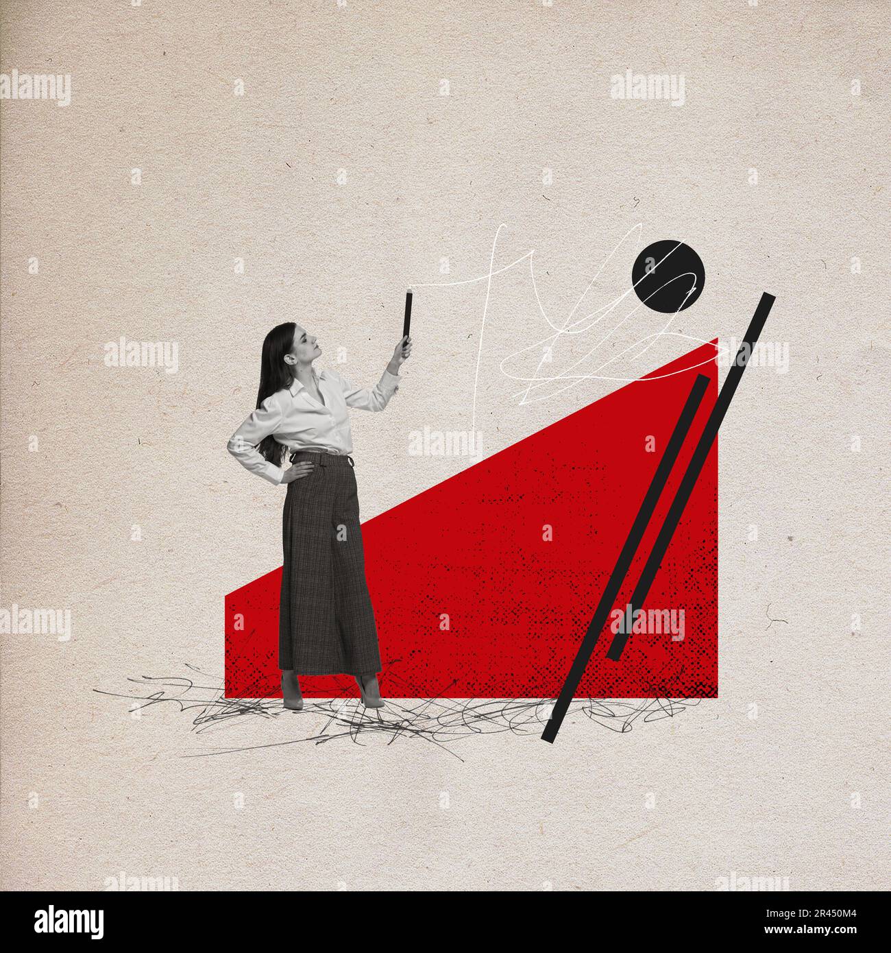 Contemporary art collage with happy project manager creating business ...