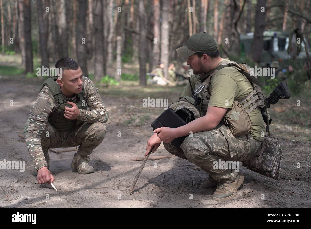 Kyiv Oblast, Ukraine. 25th May, 2023. Soldiers of a regular infantry ...