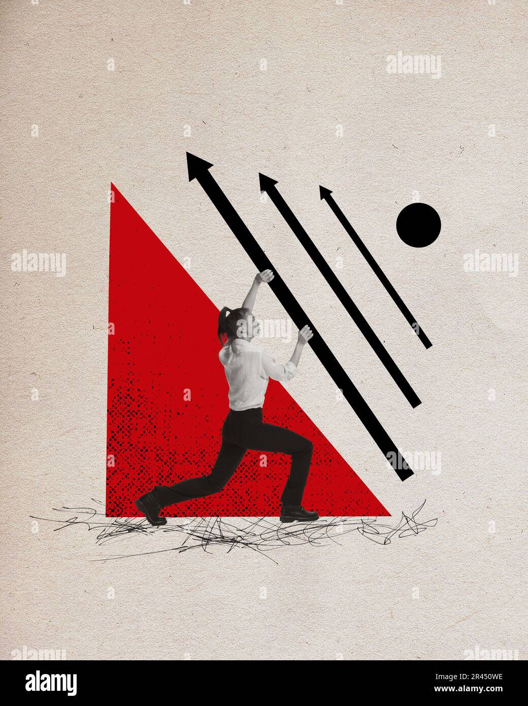 Contemporary art collage with office worker trying to overcoming crisis ...