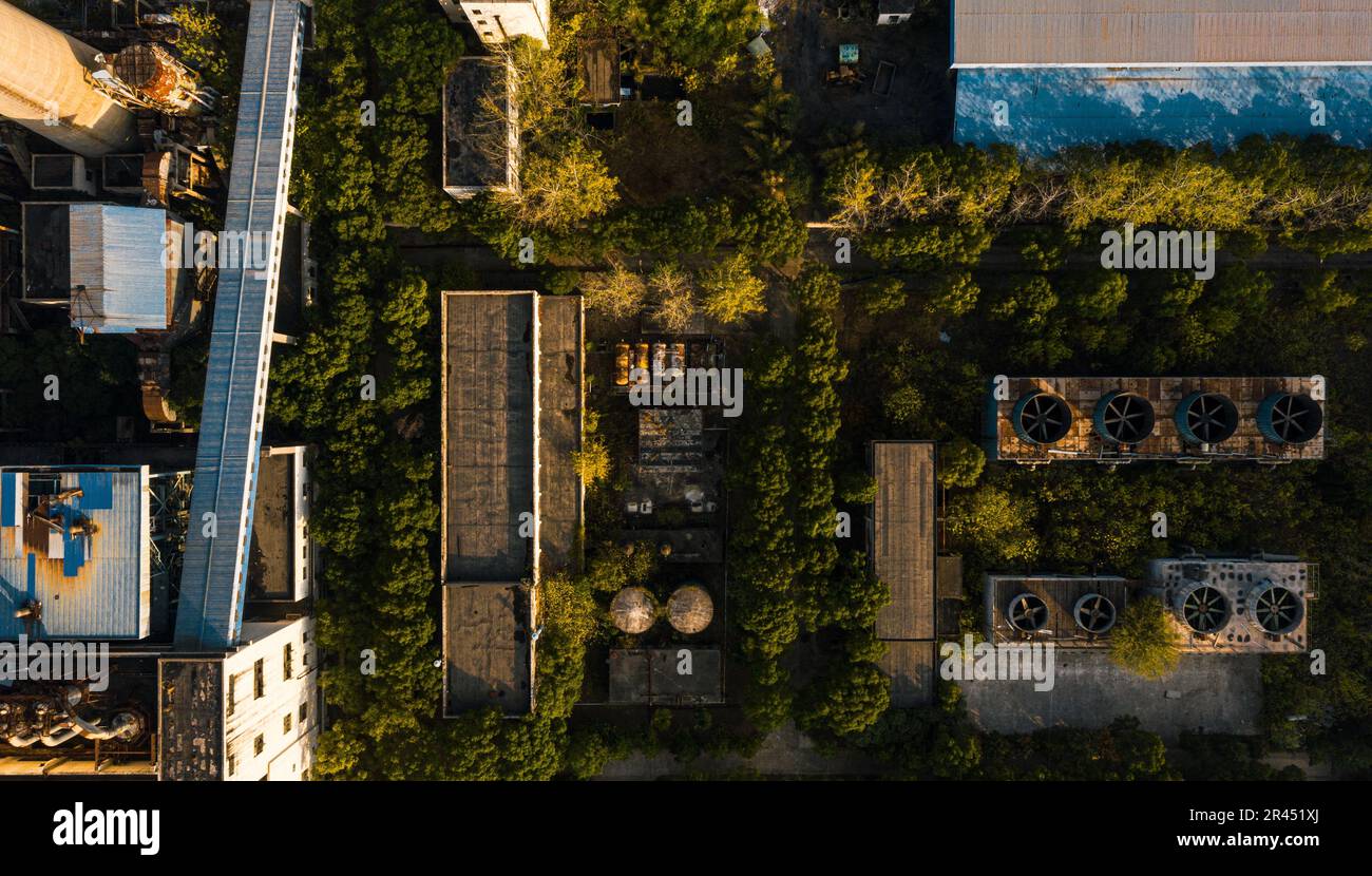 An aerial view of an old power plant in Wuhan, China surrounded with ...
