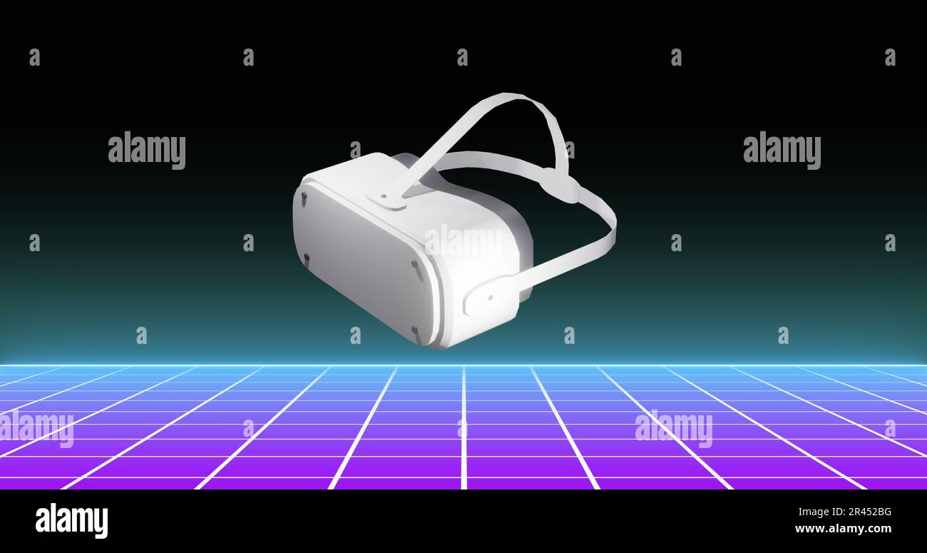 Composition of vr headset over grid and green background Stock Photo ...