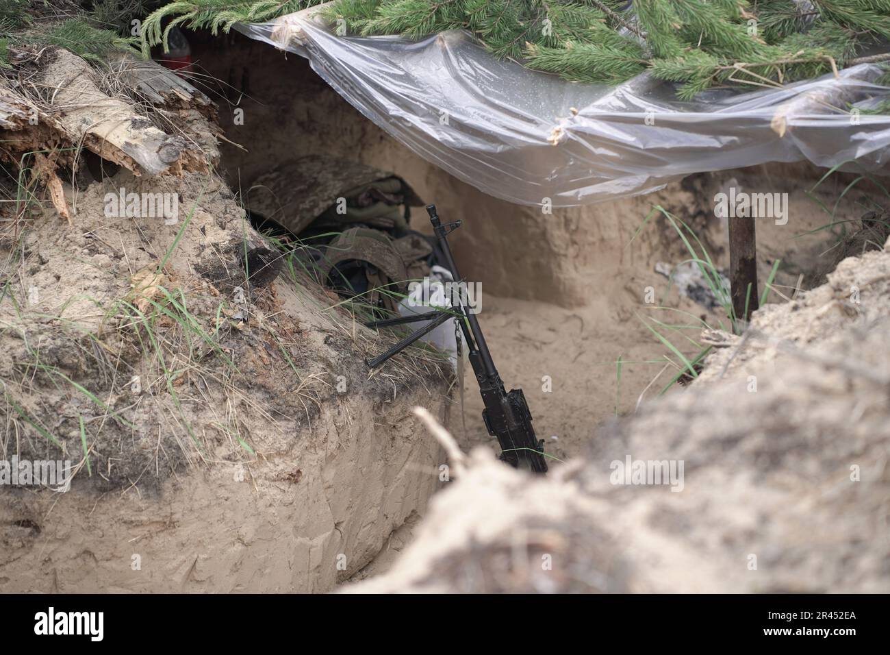Kyiv Oblast, Ukraine. 25th May, 2023. Trenches dug by Ukraine's ...