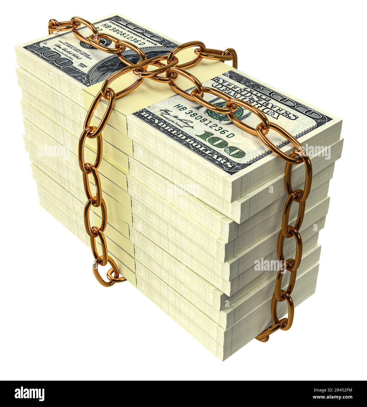 Large stack of money wrapped chain isolated on white background Stock ...