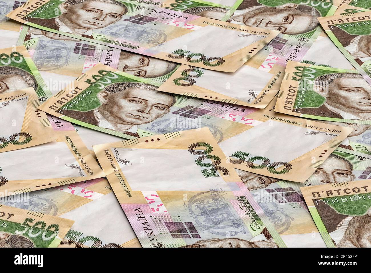 Stack of ukrainian money hryvnia (grivna, hryvna) with 500 banknotes ...
