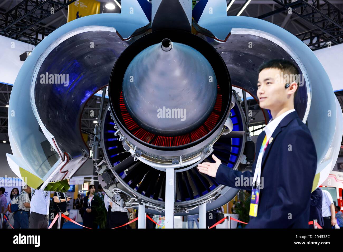 Guiyang, China's Guizhou Province. 26th May, 2023. An exhibitor introduces CJ1000A civil ...