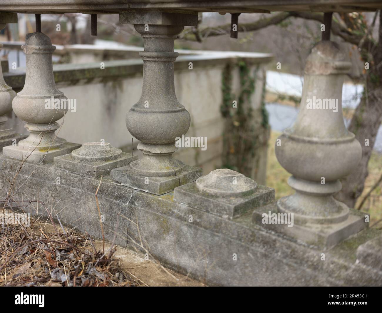An up-close view of a stone barricade in a balcony setting Stock Photo ...