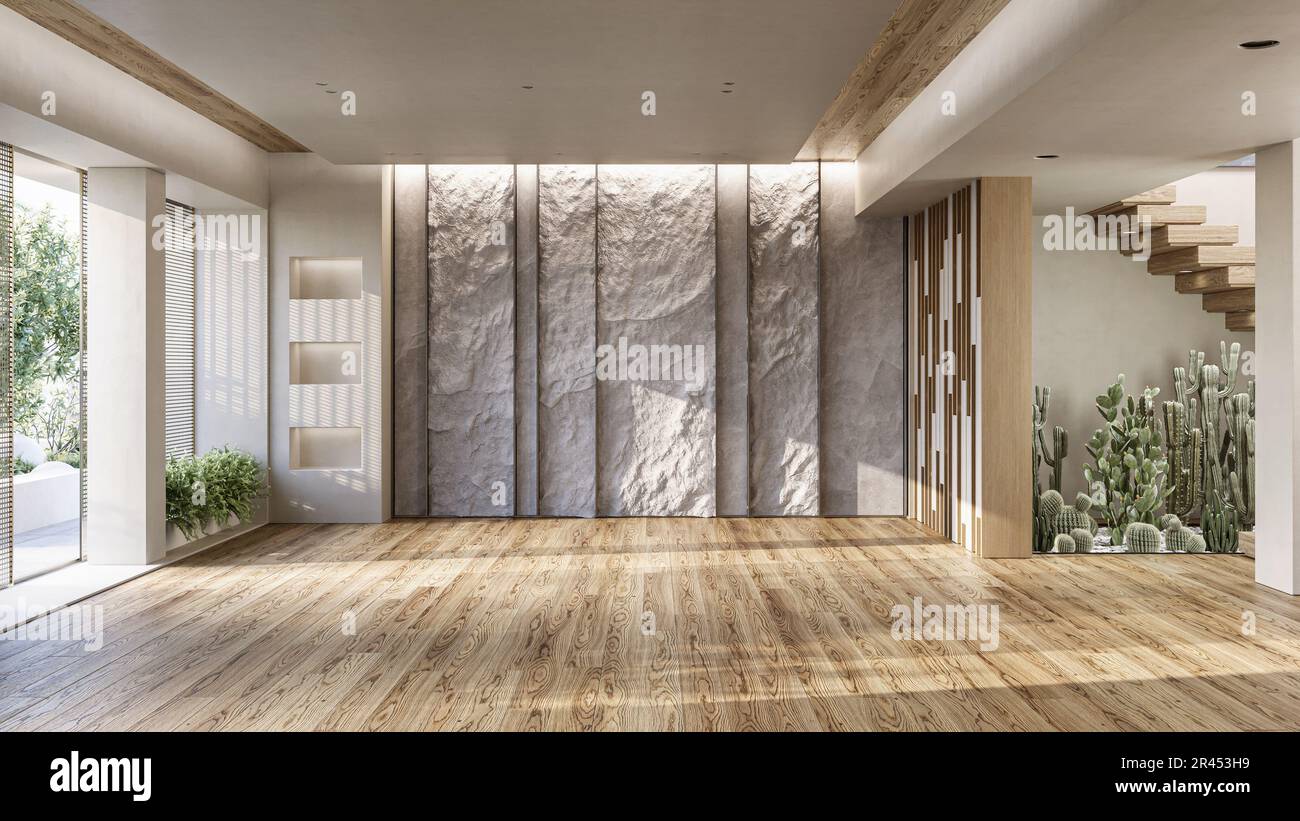 Mountain Rock Wall in modern living room interior. Natural indoor stone ...