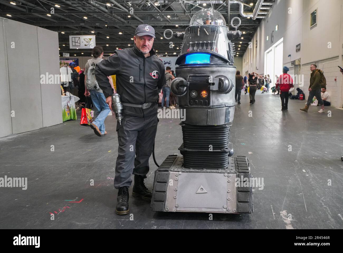 London UK. 26 May 2023 A cosplayer and robot from the science fiction ...