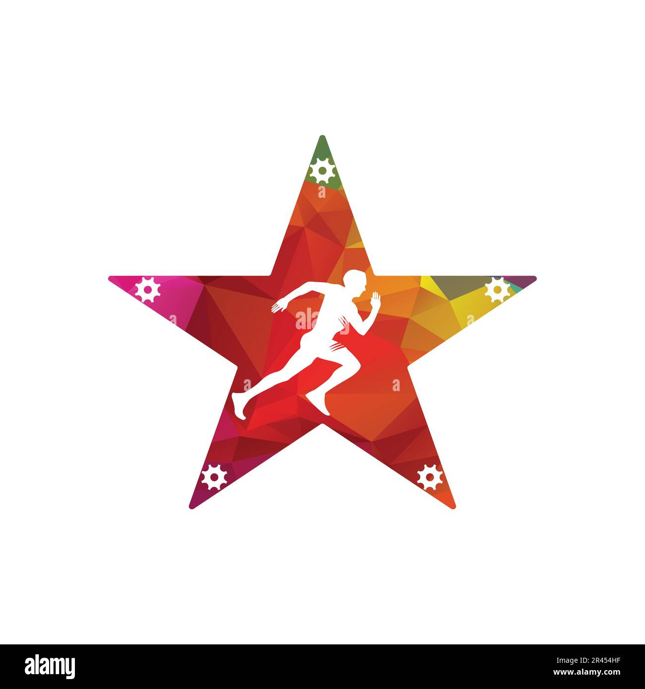 running man logo design with star gear vector fitness unique ...