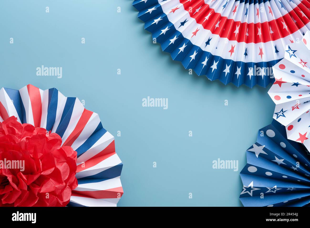 4th of July background. USA paper fans, Red, blue, white stars and ...