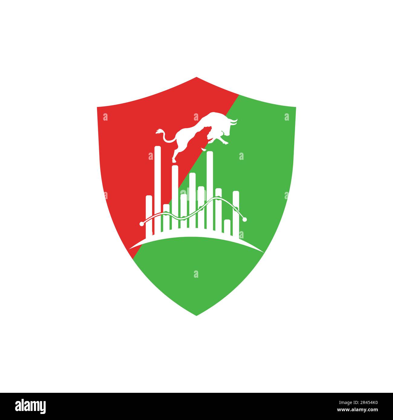 finance logo design green and red colors inside a shape of shield bull ...