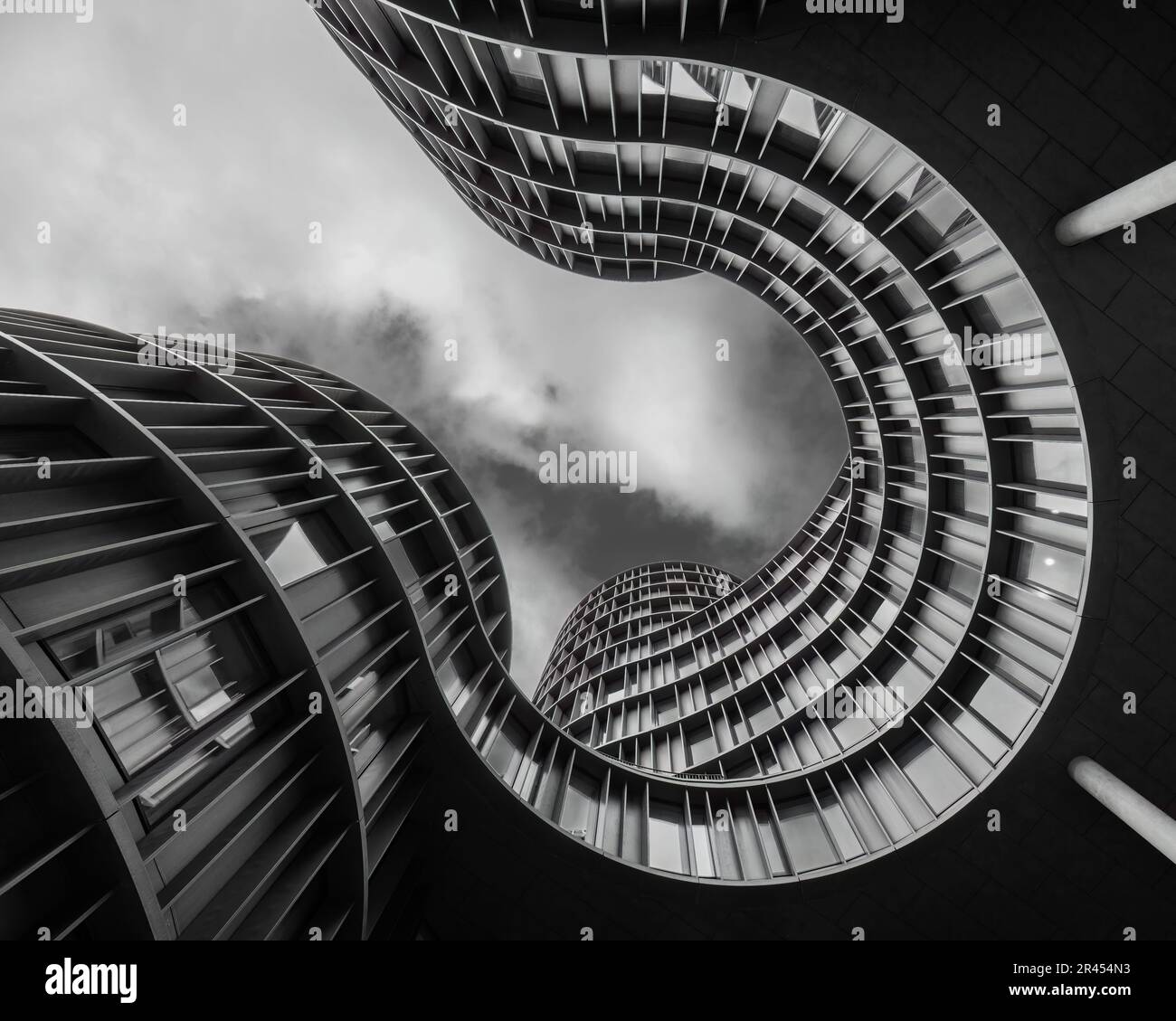 A high-angle shot of a contemporary architectural structure in shades ...