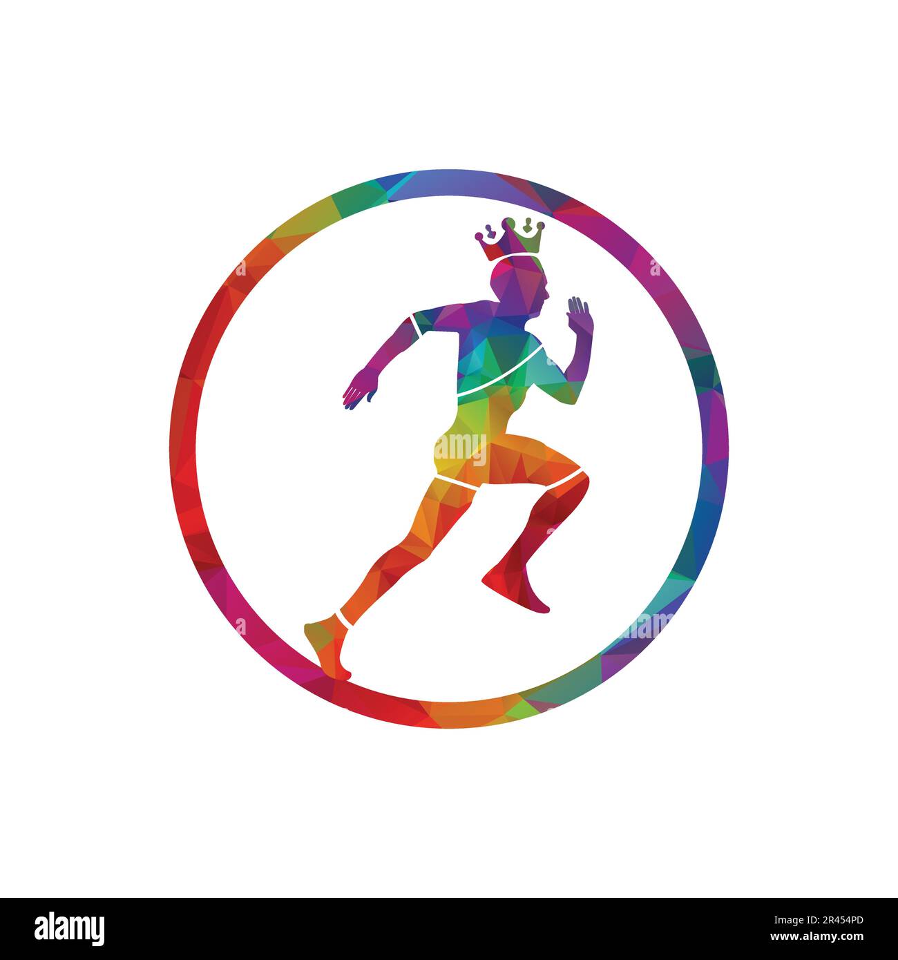 running man with king crown icon inside a shape of ring vector ...