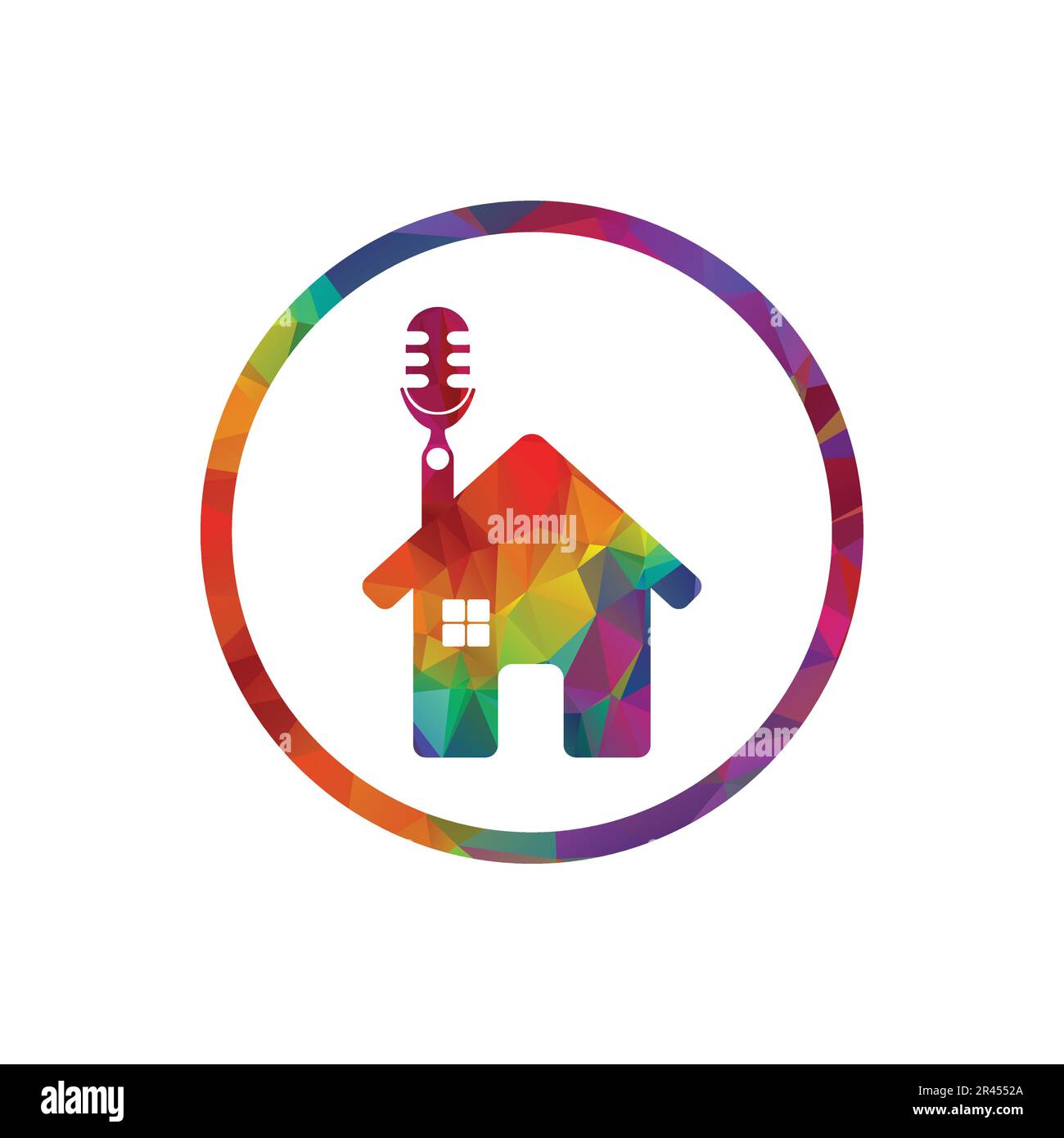 Home podcast logo design. Microphone and house icon. Multicolor ...