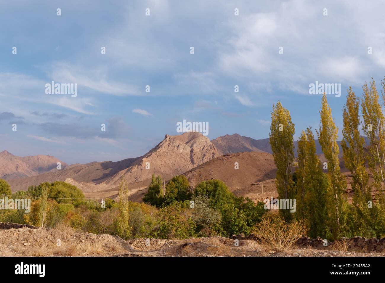 An aerial view of a lush green and brown landscape in Isfahan Province ...