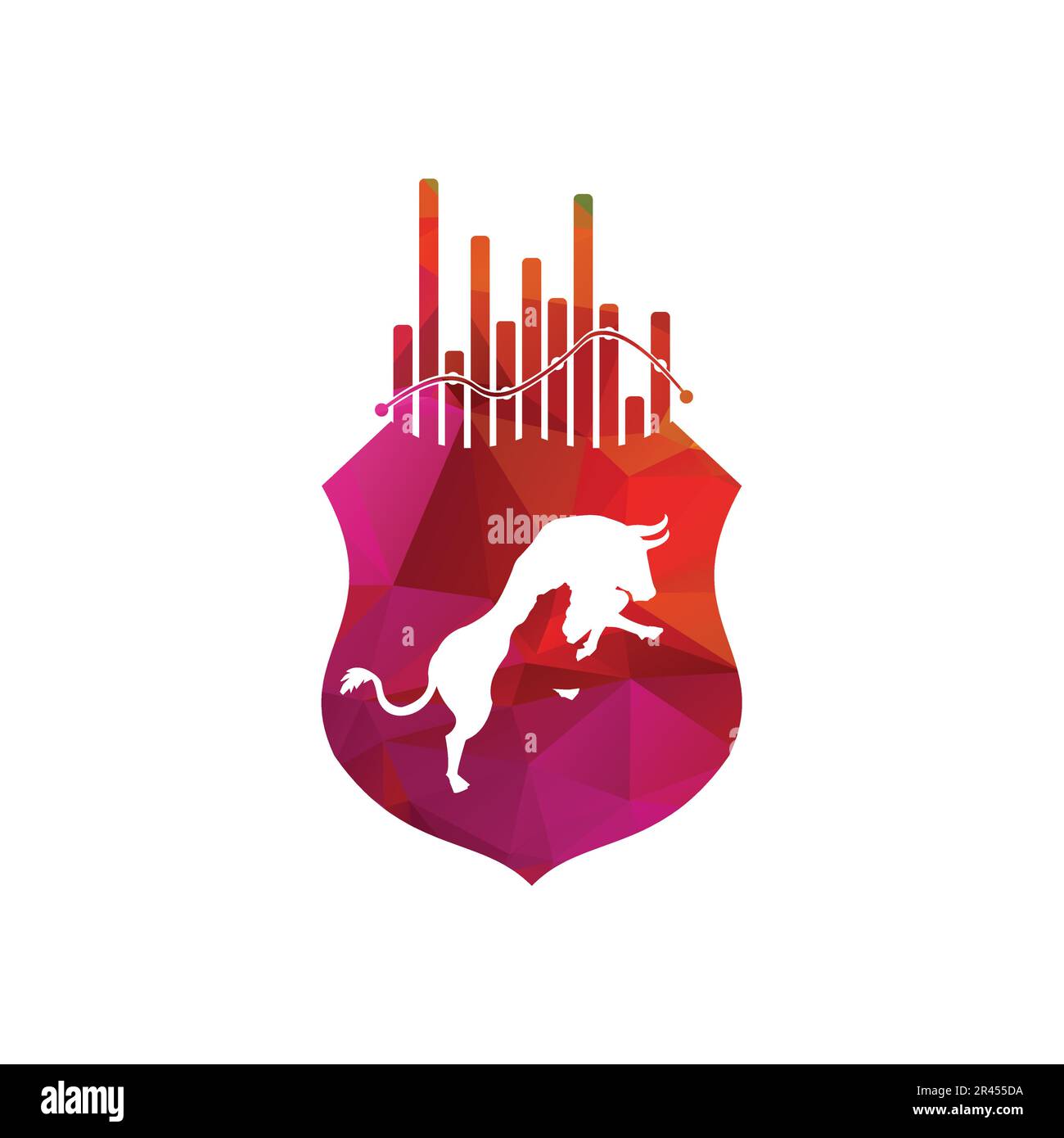 bull and bear with shield and treading lines icon vector illustration ...