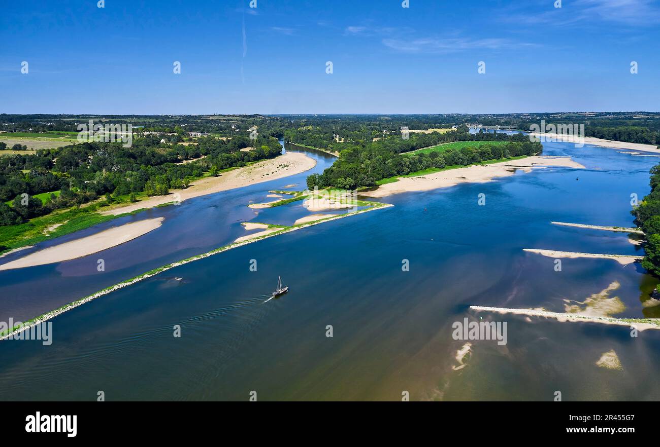 La Possoniere (north-western France): aerial view of the River Loire ...