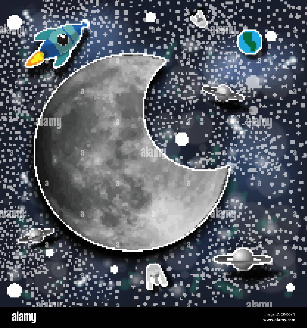 Space Concept Background with Rockets, Planets and Moon Stock Vector ...
