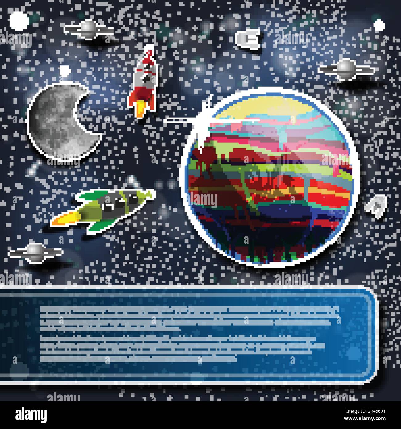 Space Concept Background with Rockets, Planets and Moon and Label for ...