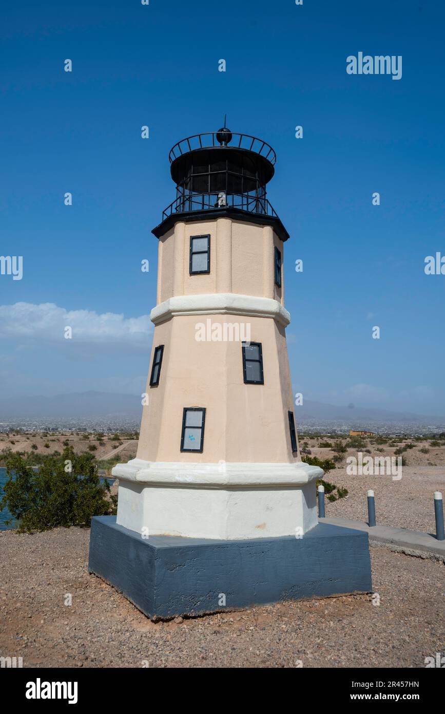 Split Rock Lighthouse Replica on a windy day. Lake Havasu City, Arizona ...