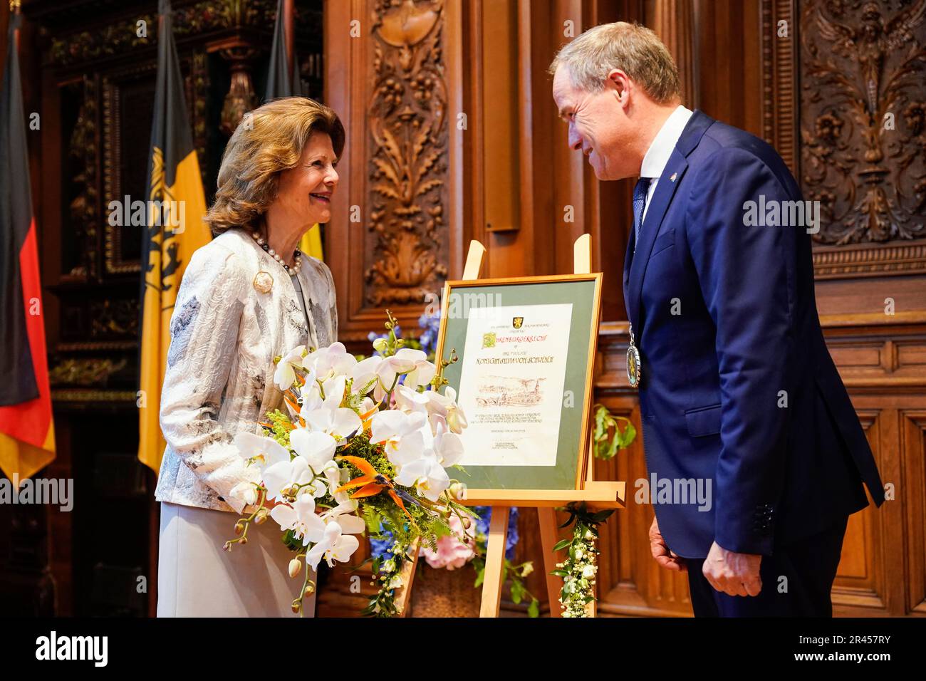 Heidelberg, Germany. 26th May, 2023. Queen Silvia of Sweden receives ...