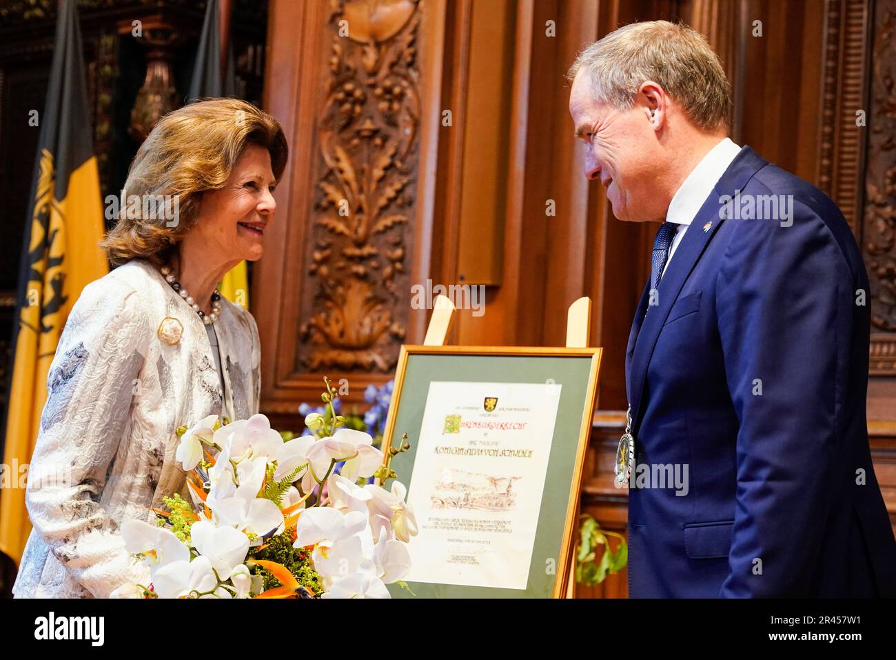 Heidelberg, Germany. 26th May, 2023. Queen Silvia of Sweden receives ...