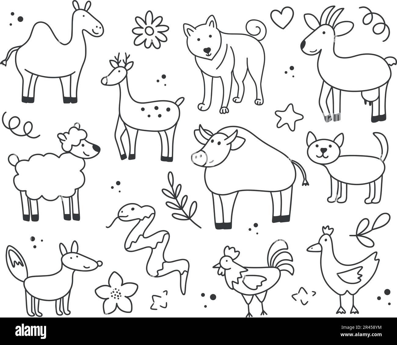Hand drawn set of animals Stock Vector Image & Art - Alamy