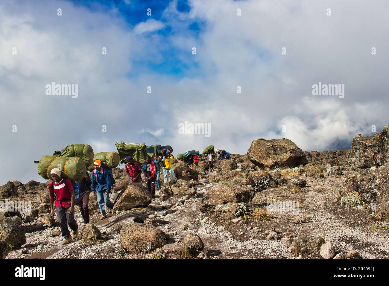 December 26th, 2017, Kilimanjaro, Tanzania-African Chaga tribe porters ...