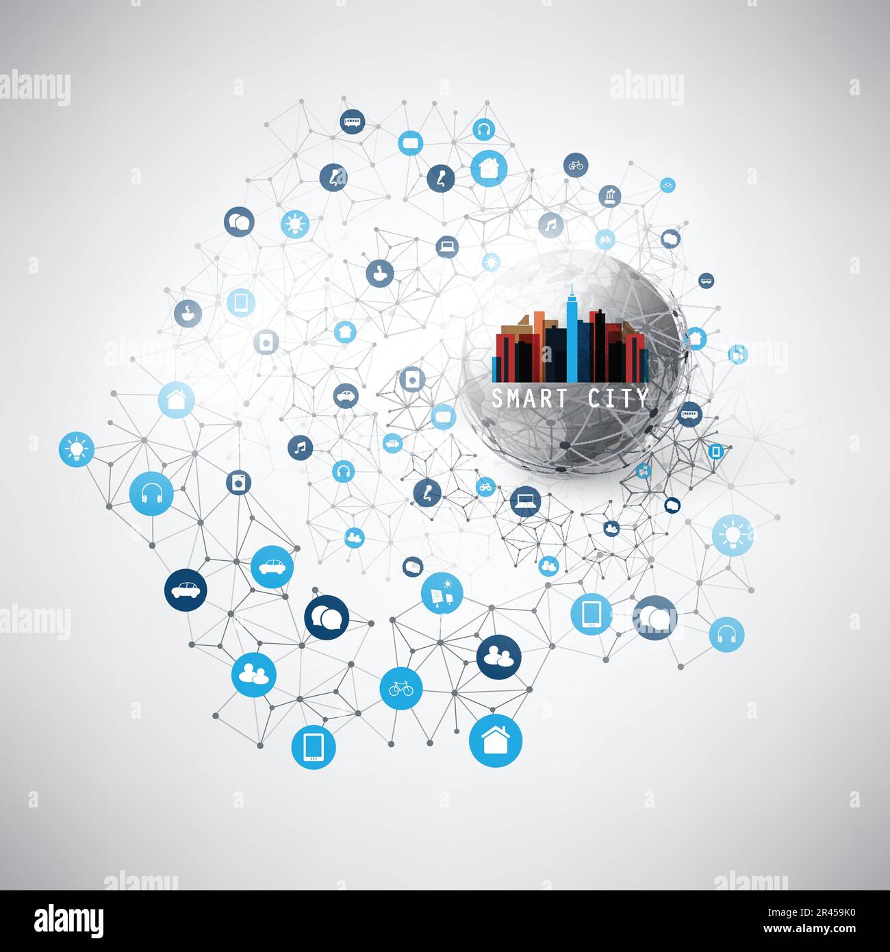 Colorful Smart City, Cloud Computing Design Concept with Icons - Digital Network Connections ...