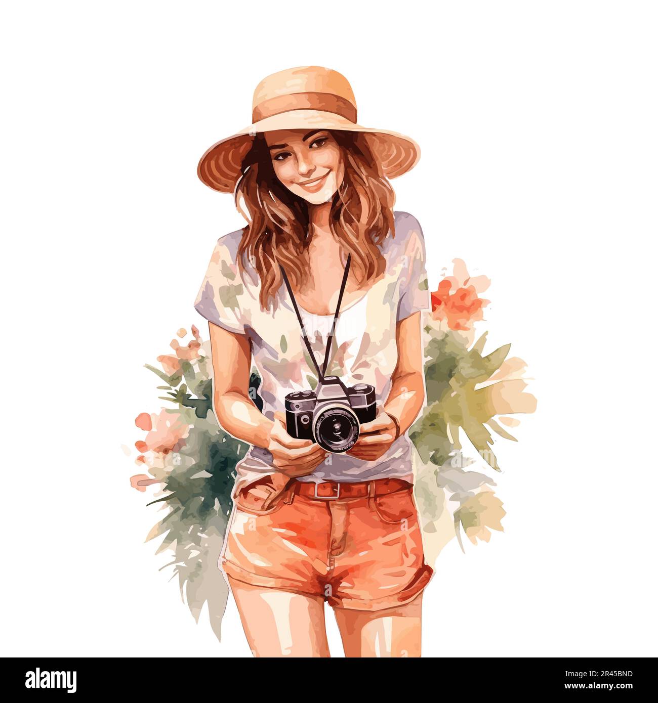 Watercolor digital painting young girl Stock Vector Images - Alamy