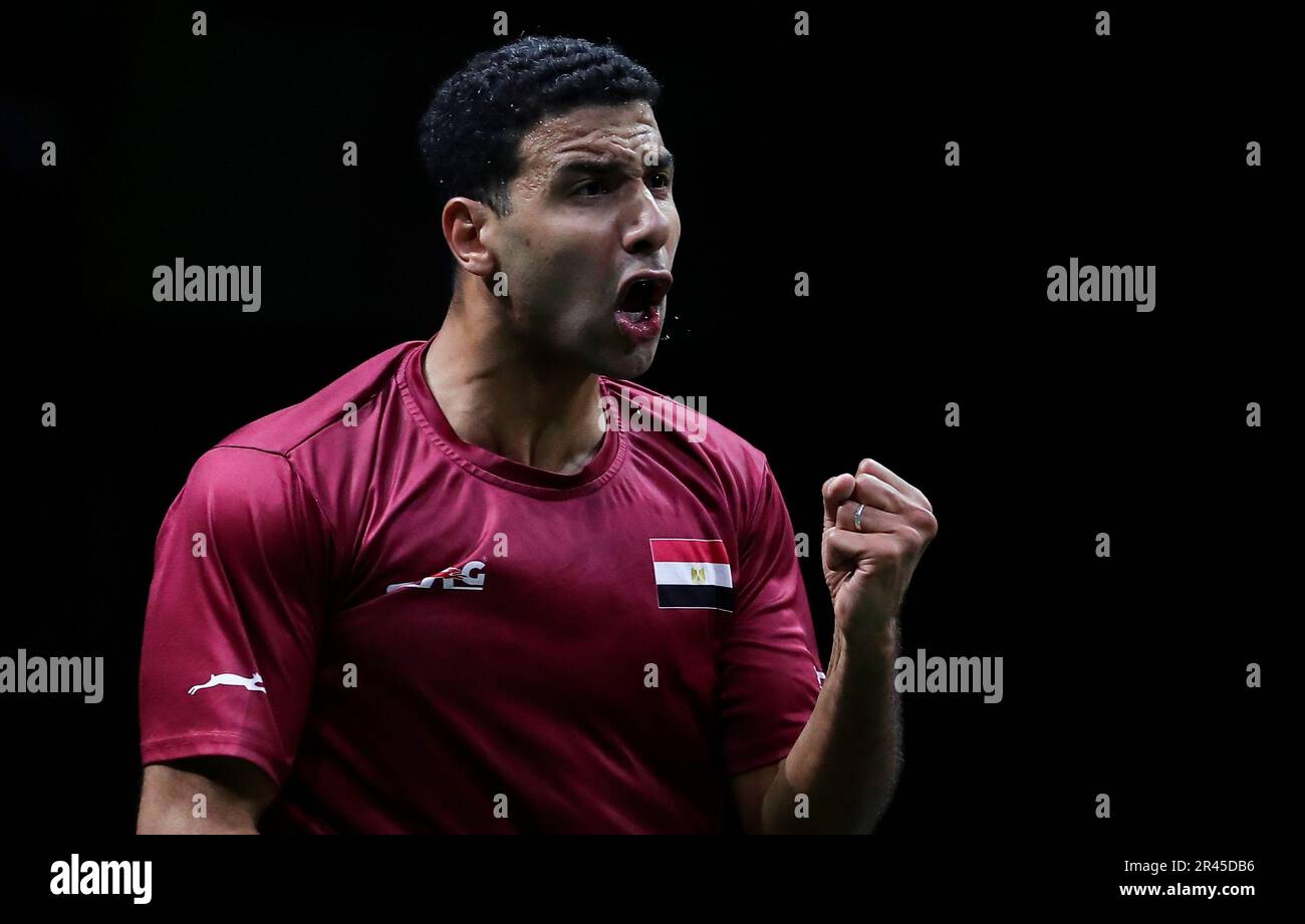 Durban, South Africa. 26th May, 2023. Omar Assar of Egypt celebrates ...