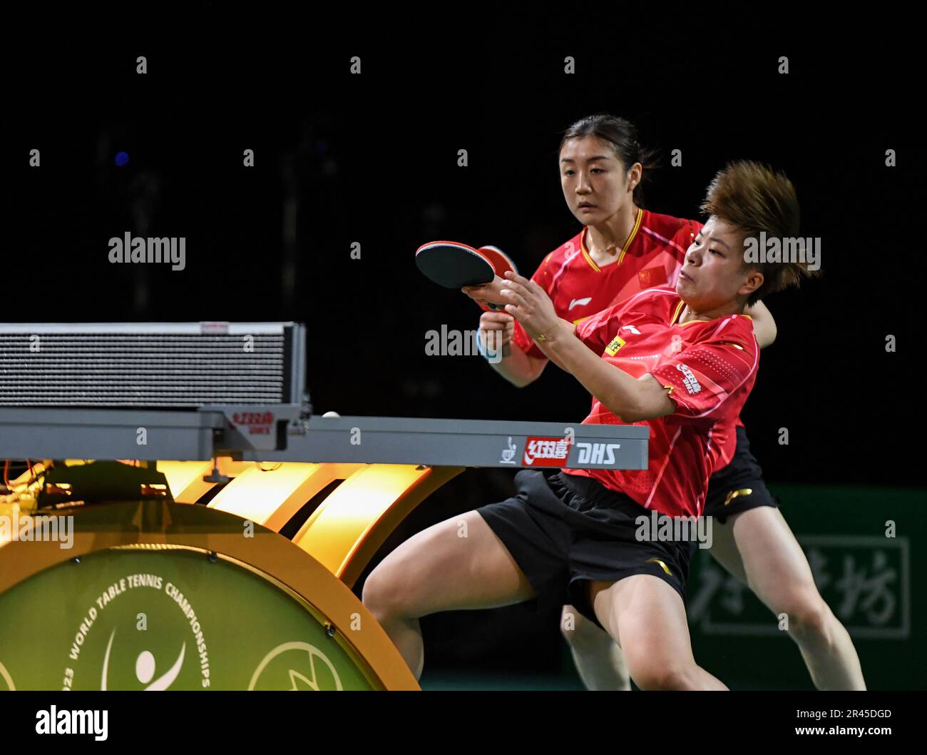 Durban, South Africa. 26th May, 2023. Chen Meng (L)/Wang Yidi of China compete during the women ...