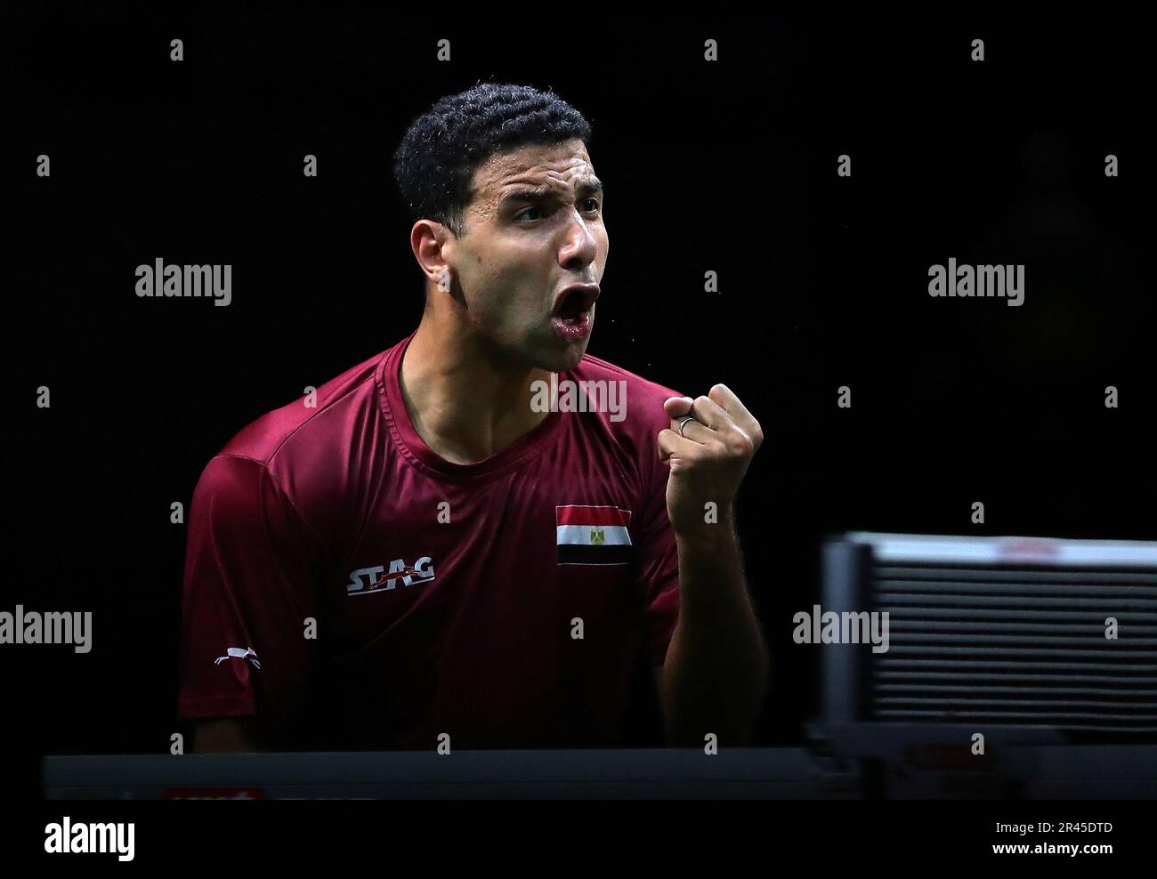 Durban, South Africa. 26th May, 2023. Omar Assar of Egypt celebrates ...