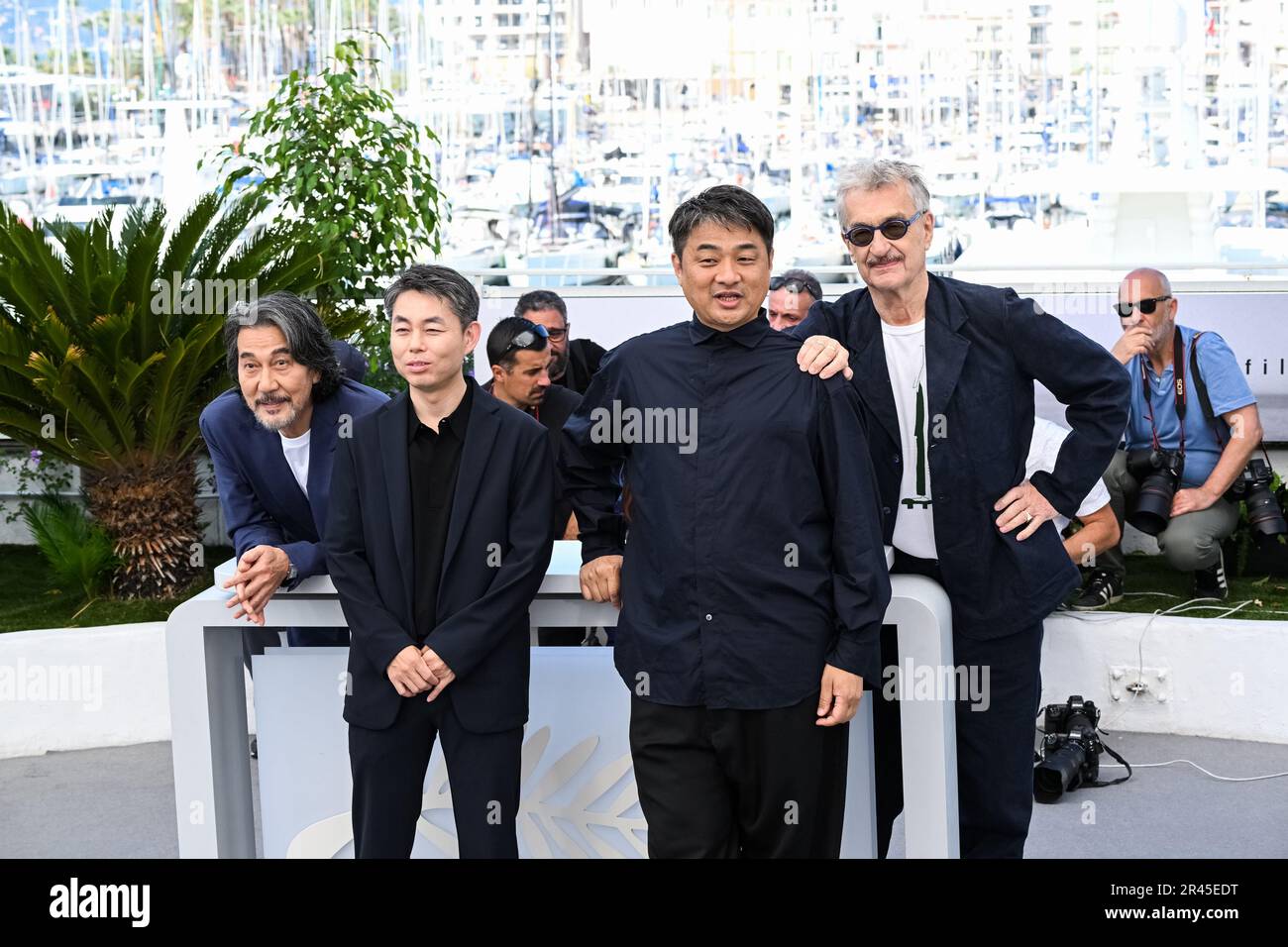 Koji Yakusho, Koji Yanai, Takuma Takasaki, Wim Wenders 76th Cannes Film Festival Photocall of ...