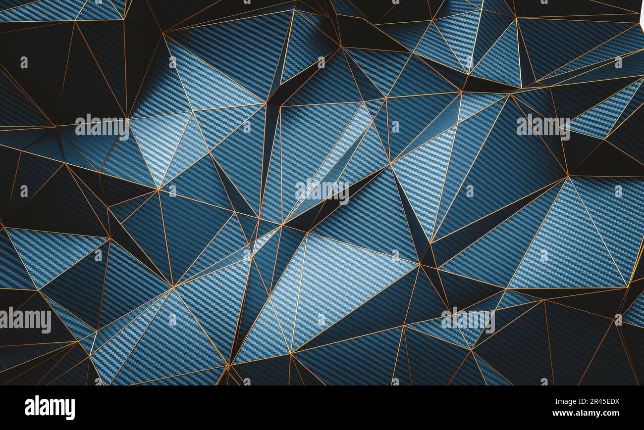 abstract polygonal 3d render background in carbon fibre and gold ...