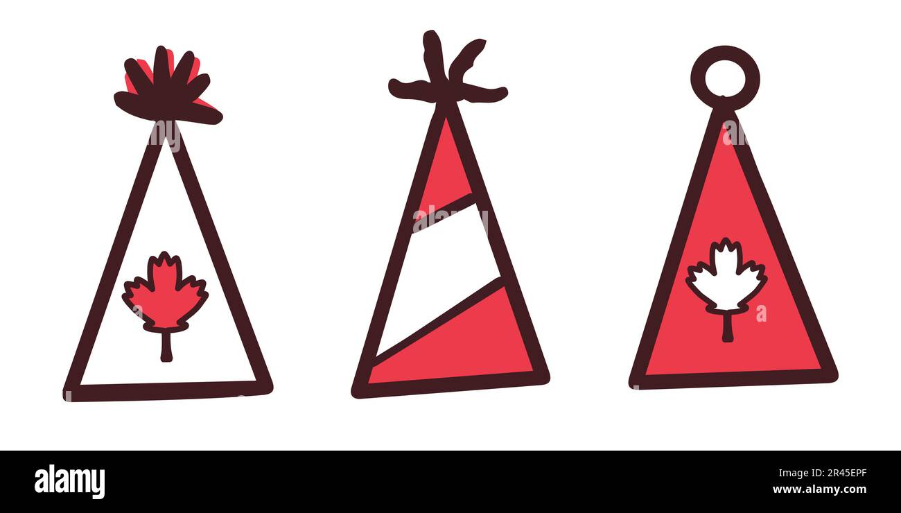 Festive hats for Canada Day. Maple leaf as a symbol. First of July. The ...