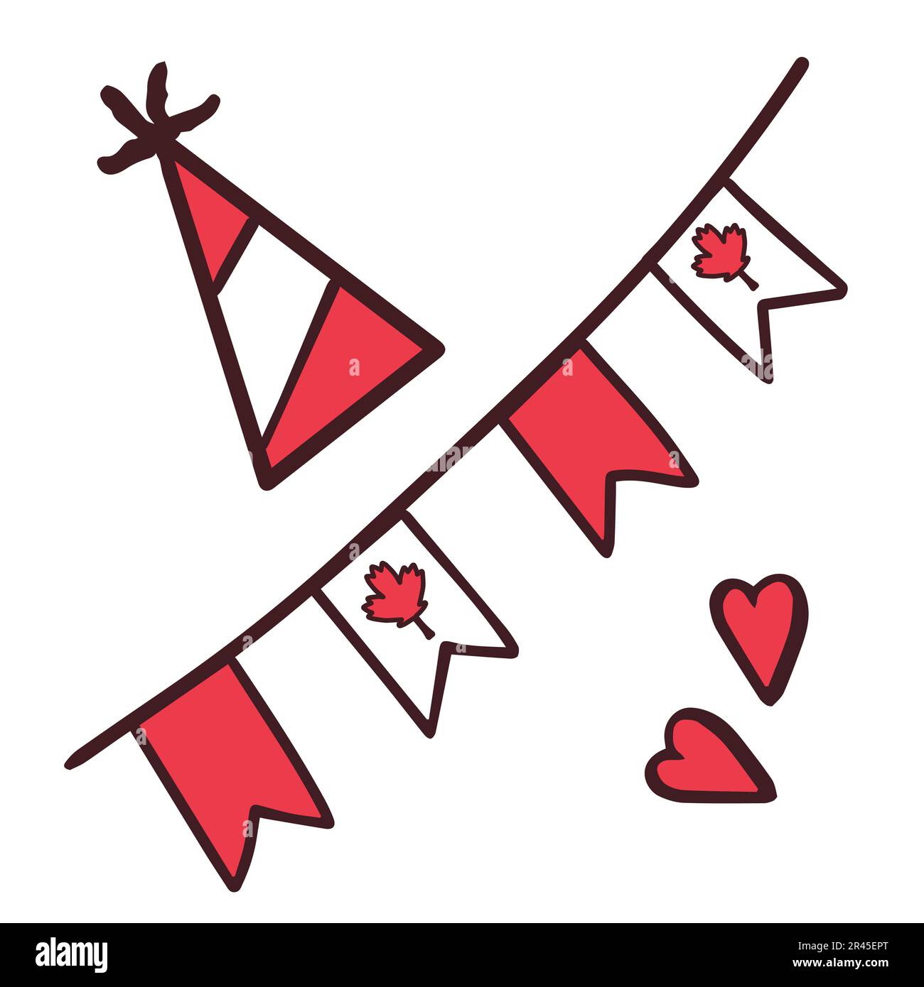 Banner with flags and a festive hat for Canada Day. Maple leaf as a ...