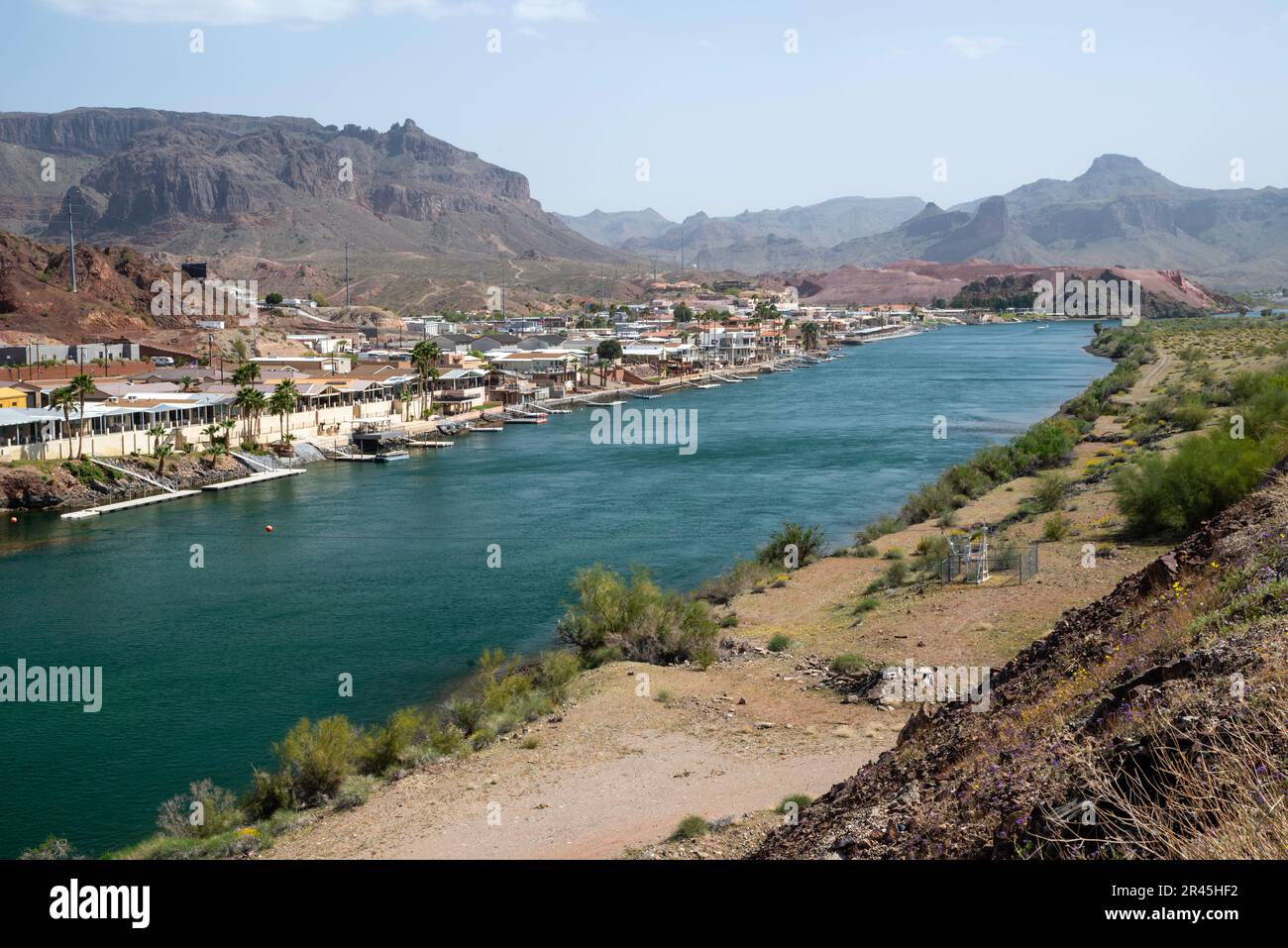 View across the Colorado River into Arizona from Parker Dam, California ...