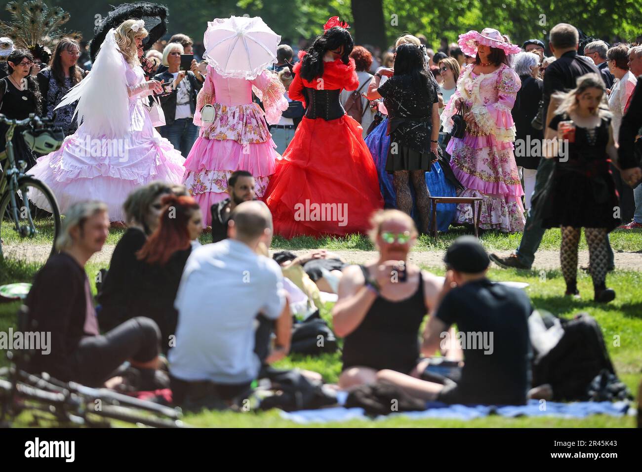 Leipzig, Germany. 26th May, 2023. Participants of the Wave-Gotik ...